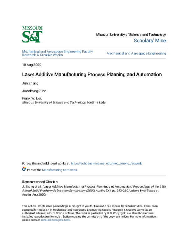 (PDF) Laser Additive Manufacturing Process Planning and Automation