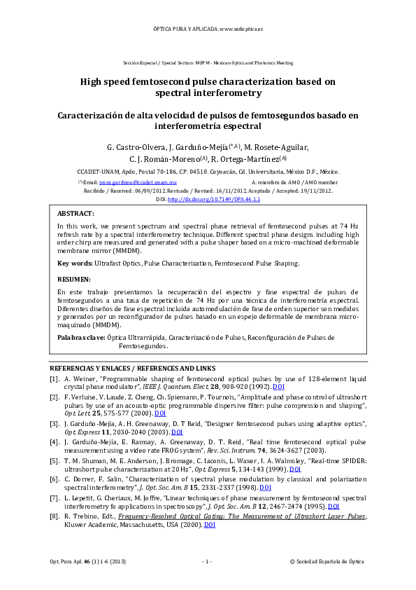 Pdf High Speed Femtosecond Pulse Characterization Based On Spectral