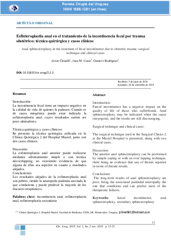 (PDF) Esfinteroplastia anal en el tratamiento de la incontinencia fecal ...
