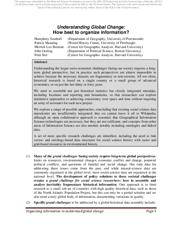 (PDF) Understanding global change: how best to organize information?