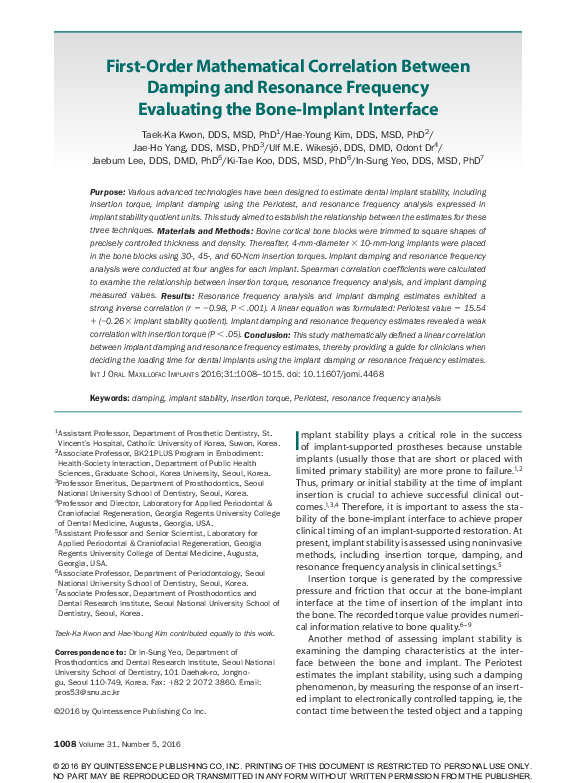 (PDF) First-Order Mathematical Correlation Between Damping and ...