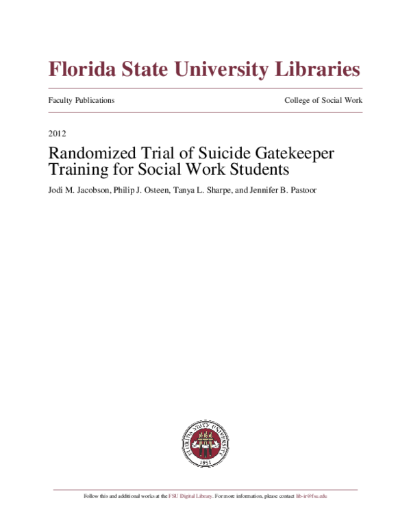 (PDF) Randomized Trial of Suicide Gatekeeper Training for Social Work ... (PDF) Randomized Trial of Suicide Gatekeeper Training for Social Work ...