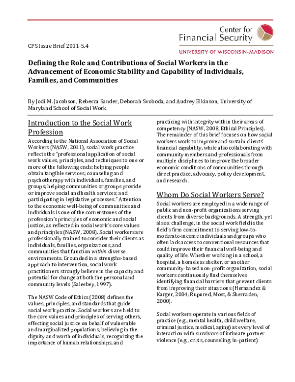 (PDF) Defining the Role and Contributions of Social Workers in the ...