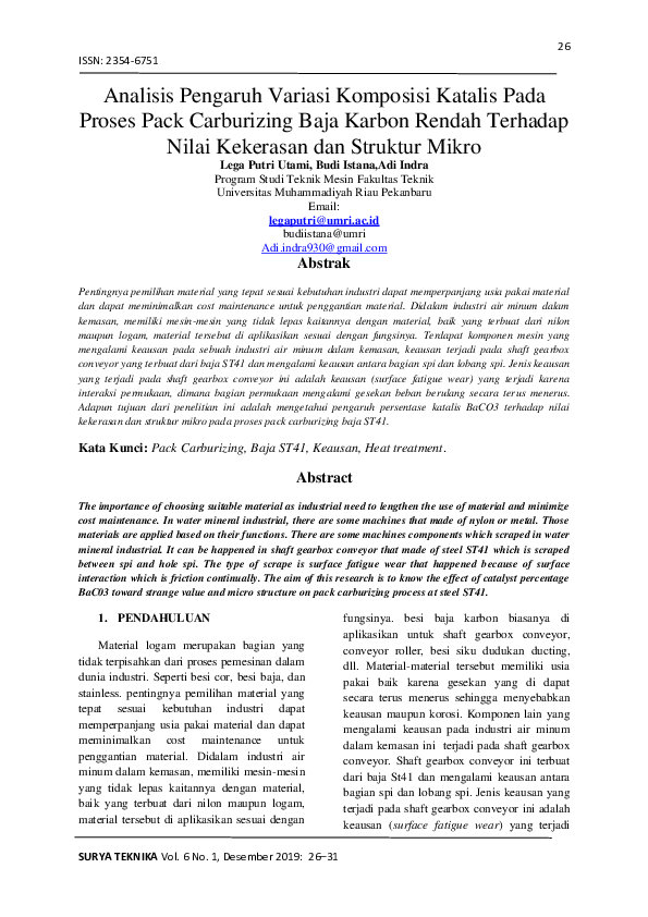 (PDF) Analisis Pengaruh Variasi Komposisi Katalis Pada Proses Pack Carburizing Baja Karbon ...