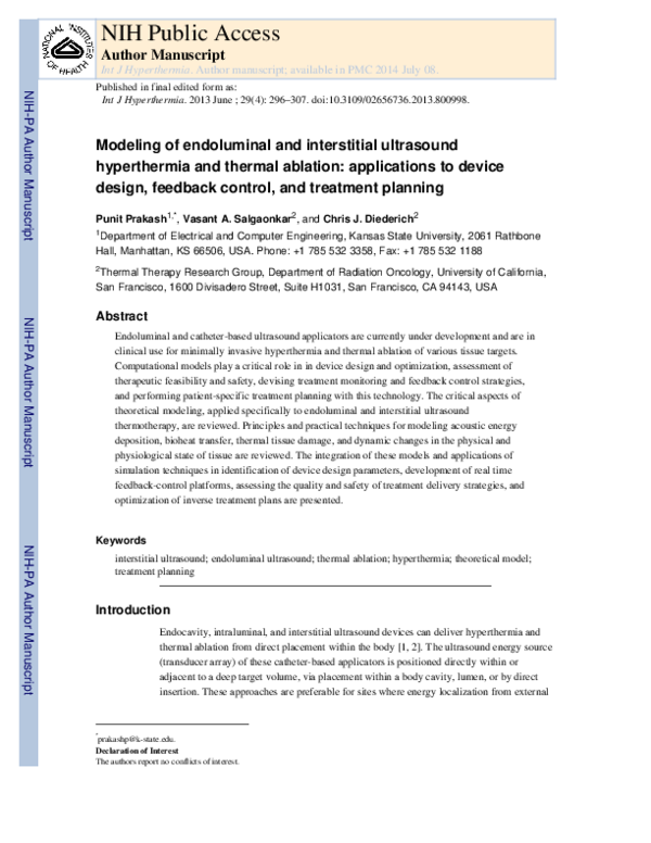 (PDF) Modelling of endoluminal and interstitial ultrasound hyperthermia ...