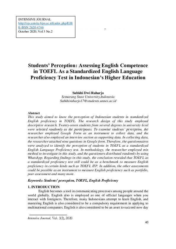 (PDF) Students’ Perception: Assessing English Competence in TOEFL As a ...