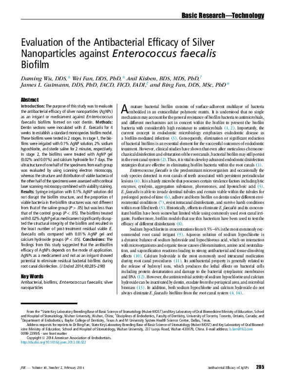 (PDF) Evaluation of the Antibacterial Efficacy of Silver Nanoparticles against Enterococcus ...