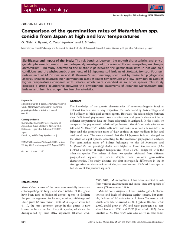 (PDF) Comparison of the germination rates of Metarhizium spp. conidia ...