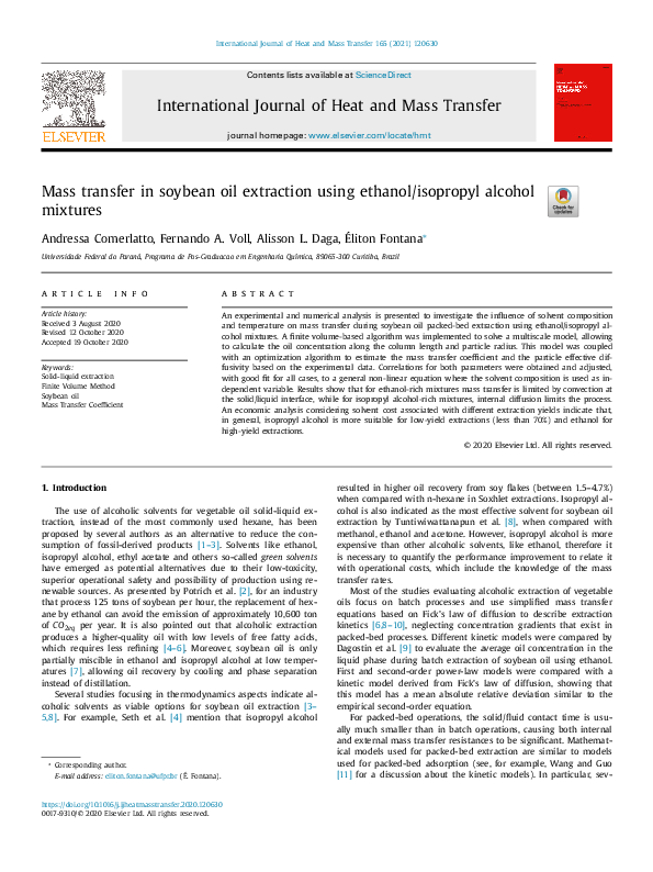 (PDF) Mass transfer in soybean oil extraction using ethanol/isopropyl ...