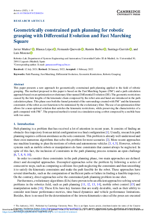 (PDF) Geometrically constrained path planning for robotic grasping with Differential Evolution ...