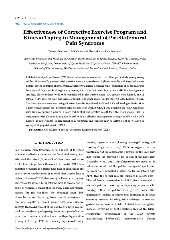 (PDF) Sports Science Effectiveness of Corrective Exercise Program and Kinesio Taping in ...