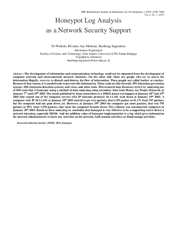 (PDF) Honeypot Log Analysis as a Network Security Support
