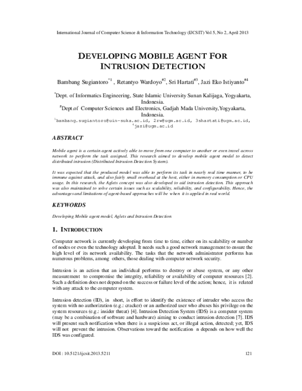 Pdf Developing Mobile Agent For Intrusion Detection