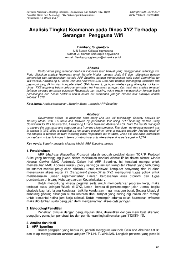 (PDF) Analisis Tingkat Keamanan Pada Dinas Xyz Terhadap Serangan Pengguna Wifi