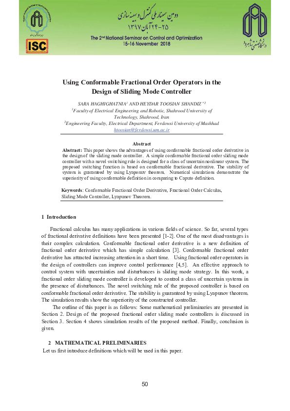 Pdf Using Conformable Fractional Order Operators In The Design Of