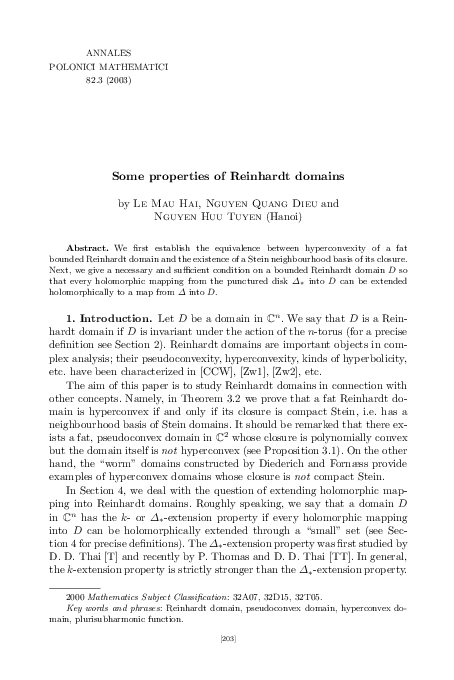 (PDF) Some properties of Reinhardt domains