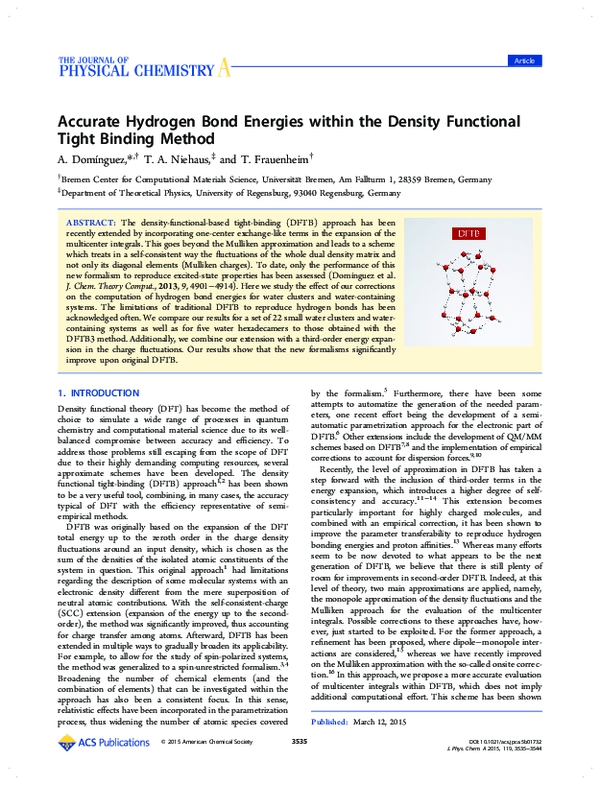 Pdf Accurate Hydrogen Bond Energies Within The Density Functional Tight Binding Method