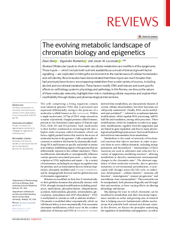 (PDF) The evolving metabolic landscape of chromatin biology and epigenetics