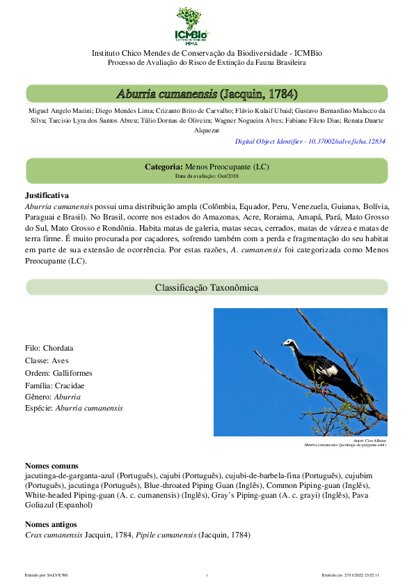 (PDF) Ficha de Aburria cumanensis