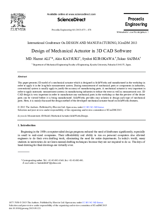 (PDF) Design of Mechanical Actuator in 3D CAD Software