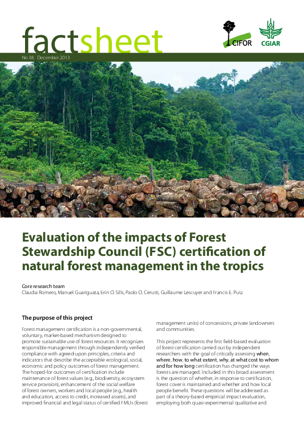 (PDF) Evaluasi dampak sertifikasi Forest Stewardship Council (FSC) terhadap pengelolaan hutan ...