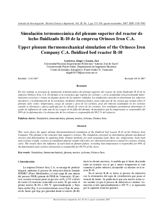 (PDF) Simulación termomecánica del plenum superior del reactor de lecho ...