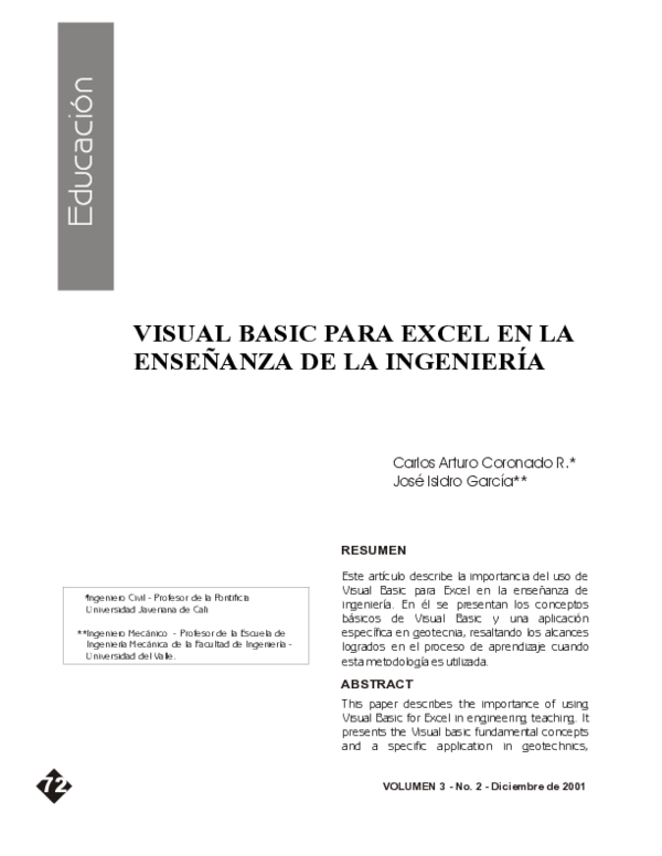 (PDF) Visual Basic para Excel en la Enseñanza de la Ingeniería