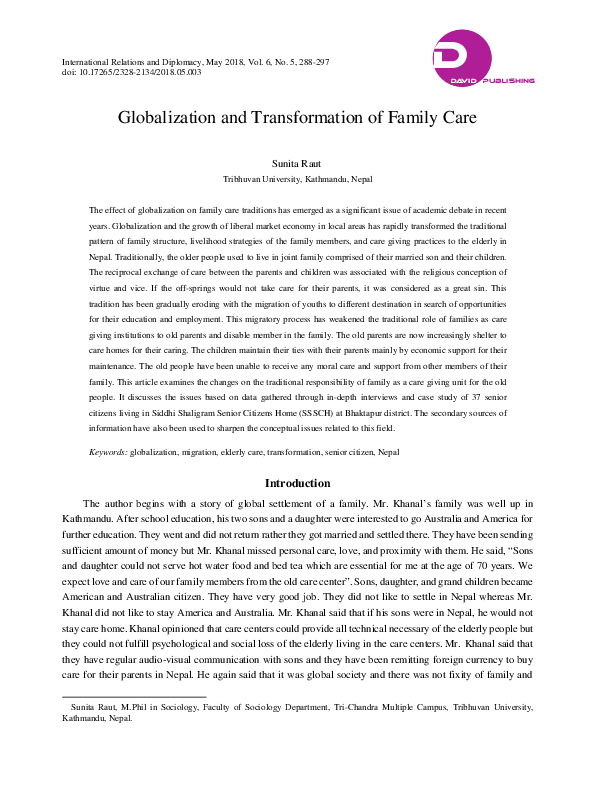 Globalization and Transformation of Family Care