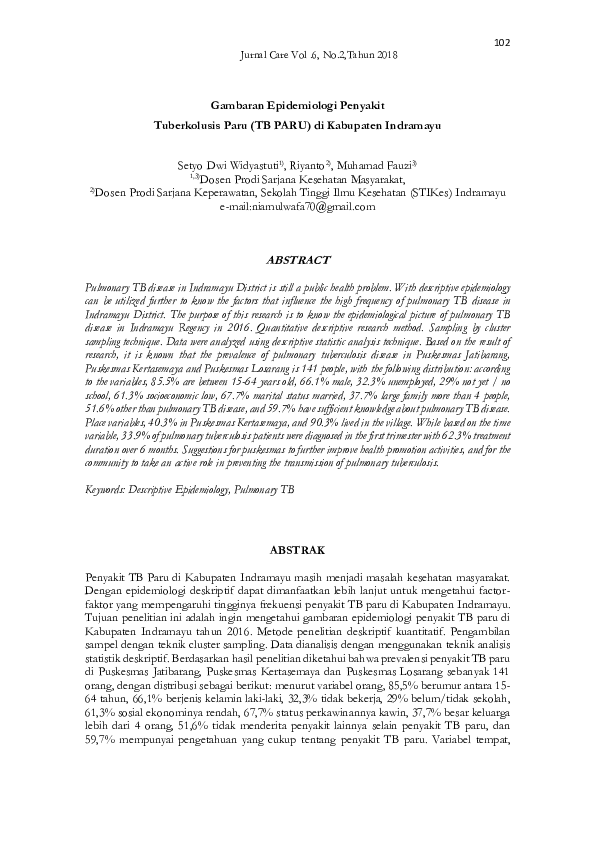 (PDF) Gambaran Epidemiologi Penyakit Tuberkolusis Paru (TB Paru) Di Kabupaten Indramayu ...