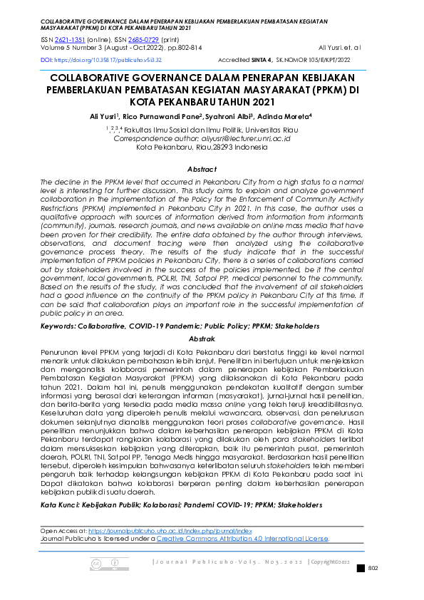 (PDF) Collaborative Governance Dalam Penerapan Kebijakan Pemberlakuan ...