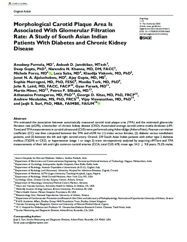 Morphological Carotid Plaque Area Is Associated With Glomerular ...