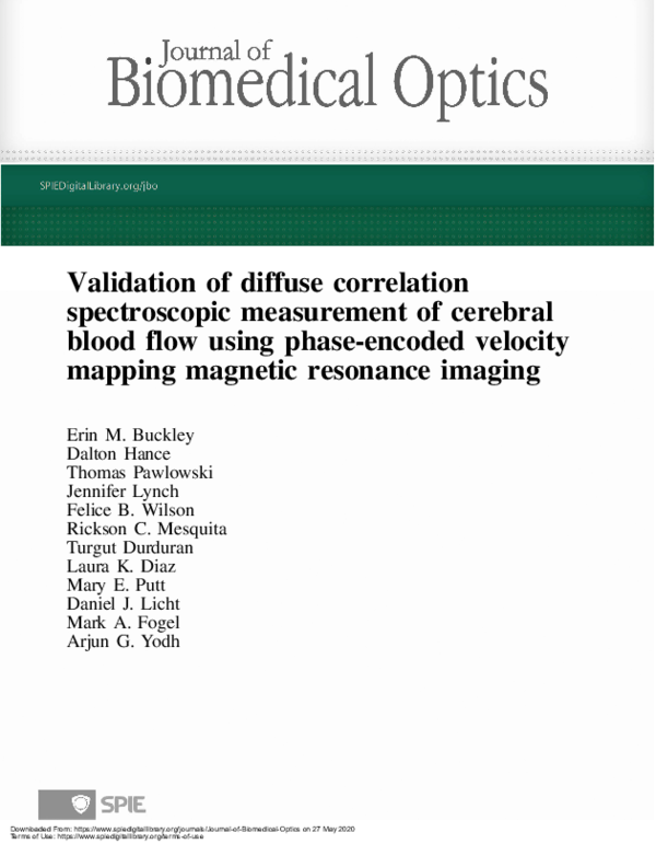 Pdf Validation Of Diffuse Correlation Spectroscopic Measurement Of