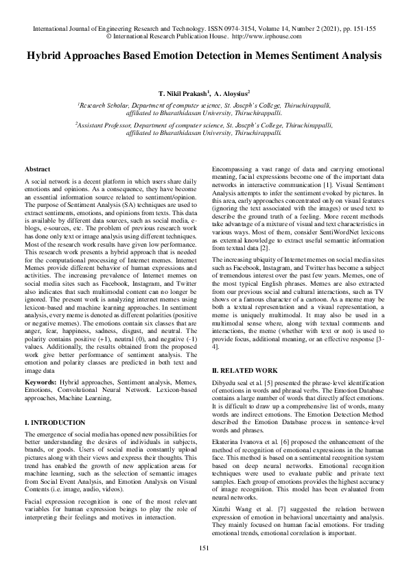 (PDF) Hybrid Approaches Based Emotion Detection in Memes Sentiment Analysis