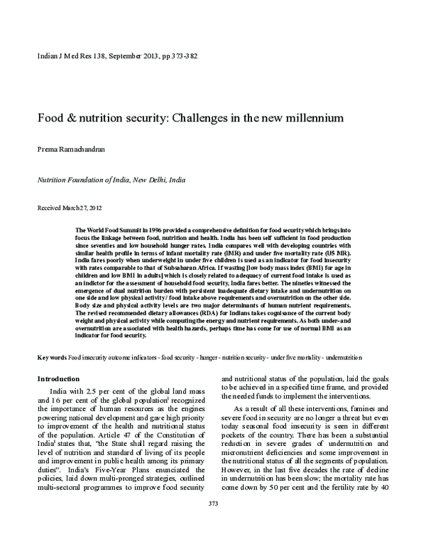(PDF) Food & nutrition security: challenges in the new millennium