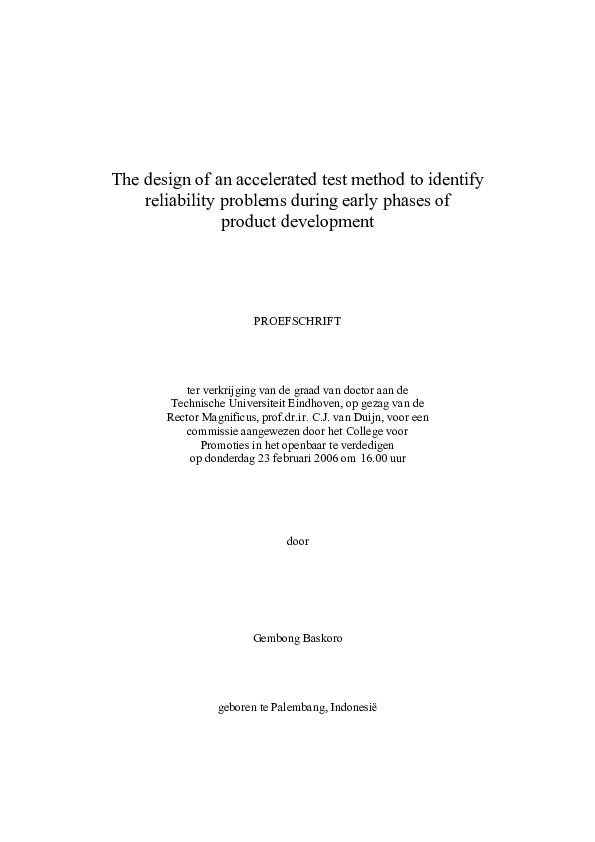 (PDF) Accelerated Testing for Early Reliability Issues