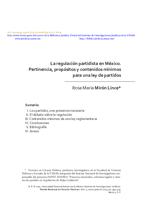 (PDF) La regulación partidista en México. Pertinencia, propósitos y ...