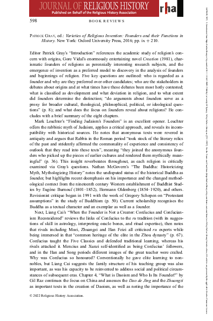 (PDF) Review of Patrick Gray (ed.), Varieties of Religious Invention ...