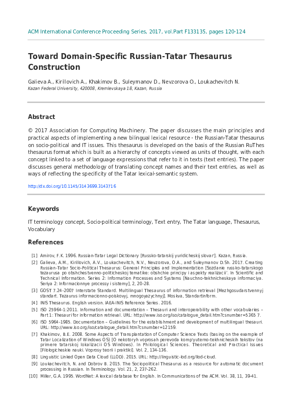 (PDF) Toward Domain-Specific Russian-Tatar Thesaurus Construction