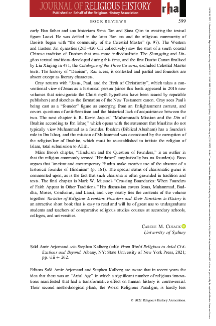 (PDF) Review of Said Amir Arjomand and Stephen Kalberg (eds), From ...