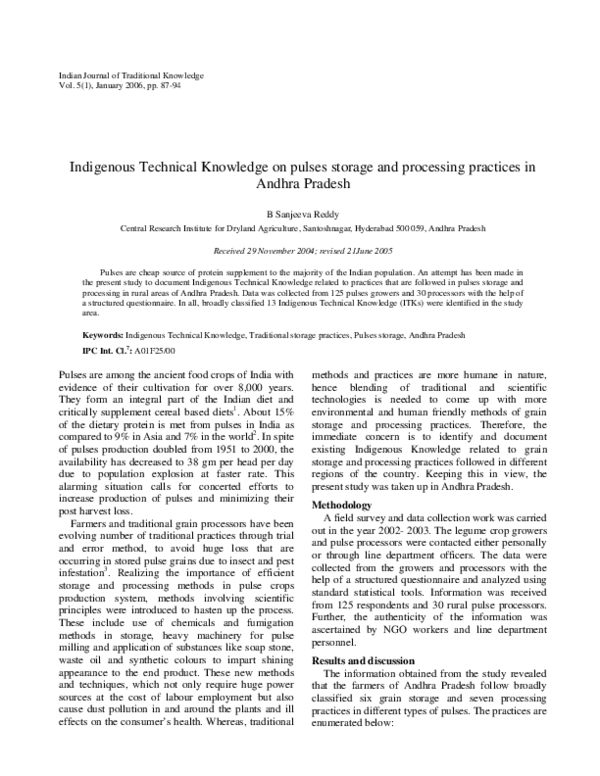 (PDF) Indigenous technical knowledge on pulses storage and processing ...
