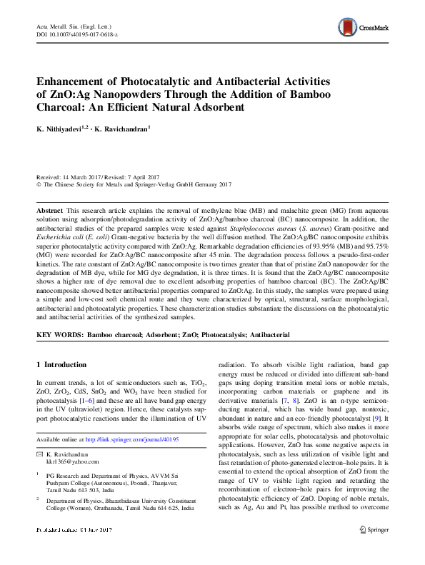 (PDF) Enhancement of Photocatalytic and Antibacterial Activities of ZnO:Ag Nanopowders Through ...