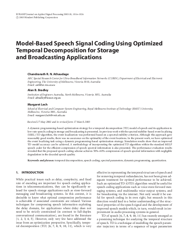 (PDF) Model-Based Speech Signal Coding Using Optimized Temporal ...