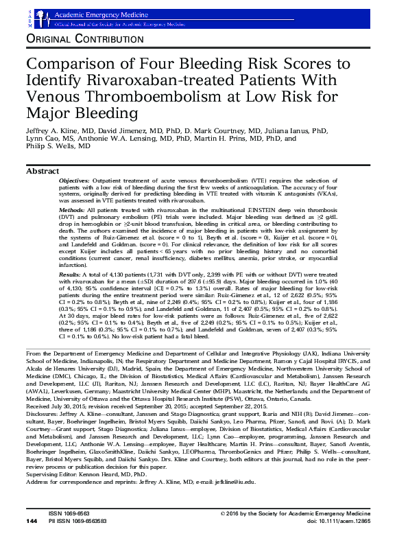 (PDF) Comparison of Four Bleeding Risk Scores to Identify Rivaroxaban ...