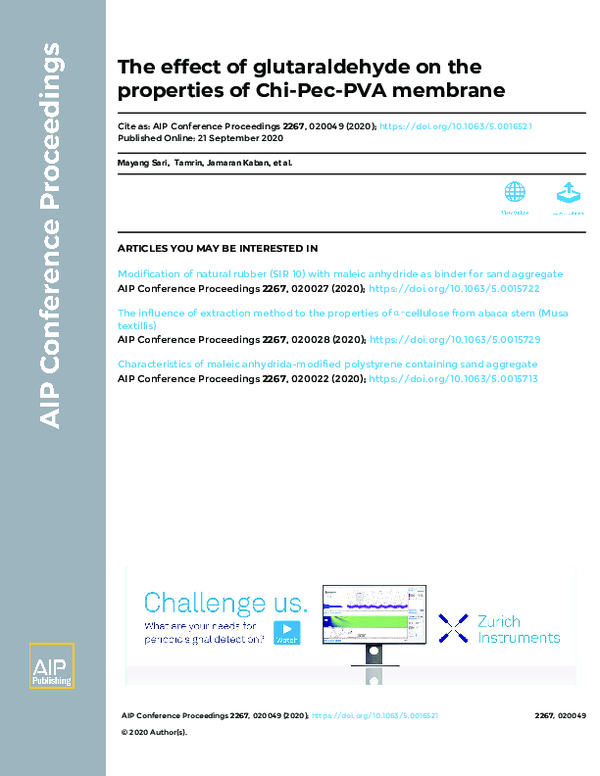 (PDF) Impact of Glutaraldehyde on Chi-Pec-PVA Membrane Properties