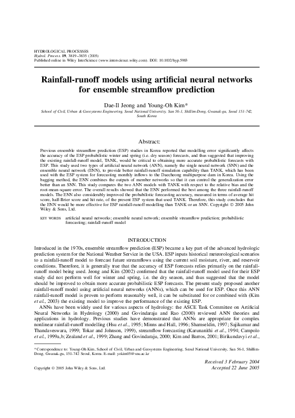 (PDF) Rainfall-runoff models using artificial neural networks for ensemble streamflow prediction