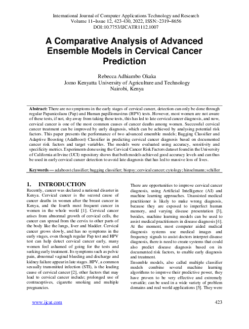 Pdf A Comparative Analysis Of Advanced Ensemble Models In Cervical