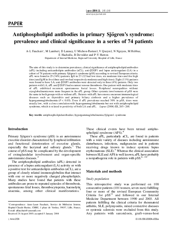 (PDF) Antiphospholipid antibodies in primary Sjögren’s syndrome ...
