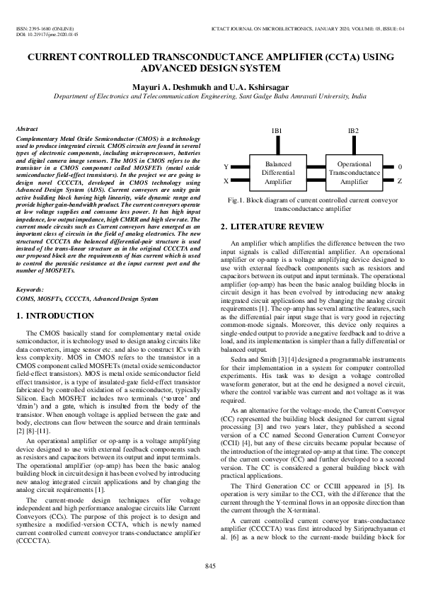 (PDF) Current Controlled Transconductance Amplifier (Ccta) Using Advanced Design System
