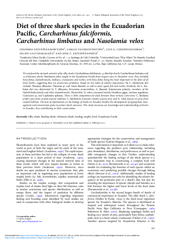 (PDF) Diet of three shark species in the Ecuadorian Pacific ...