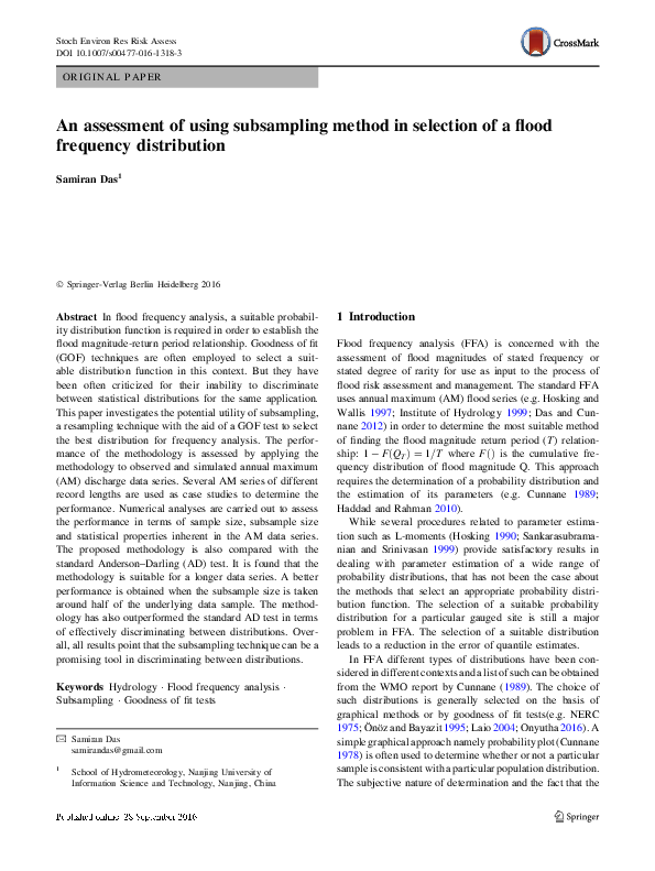 Pdf An Assessment Of Using Subsampling Method In Selection Of A Flood 2430